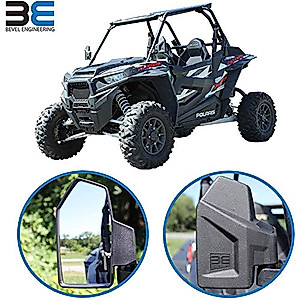 Bevel Engineering UTV Rear View Side Mirror Kit (2 Pack) - Compatible With 1.6" - 2" Round Roll Cage Bar - Break Away & Adjustable - High Impact Shatter Proof Tempered Glass (Driver & Passenger Side)