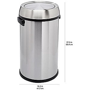 Amazon Basics Round Stainless Steel Trash Can with Swing lid - 65 Liter