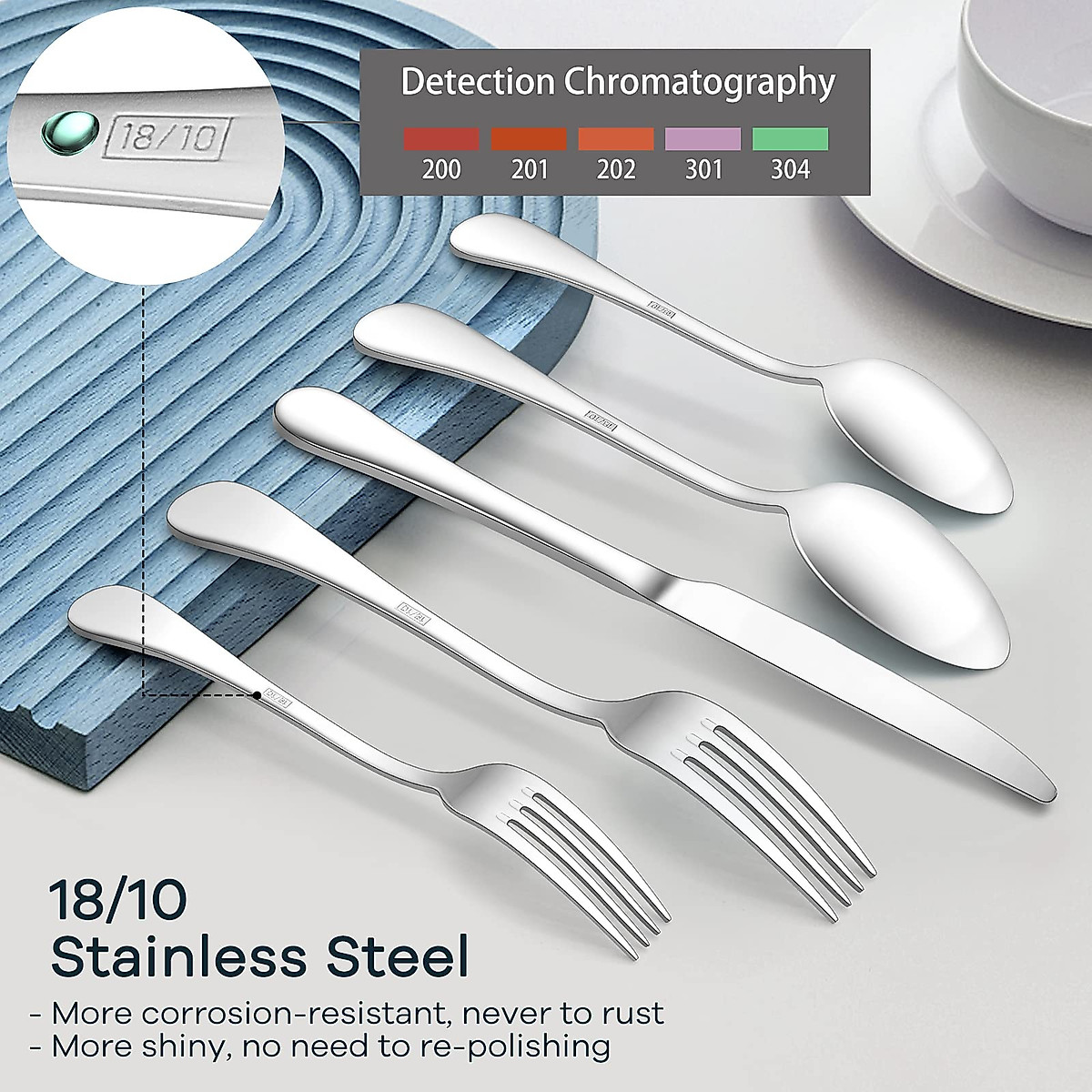 40-Piece Silverware Set for 8, E-far 18/10 Stainless Steel Flatware Cutlery Metal Eating Utensil Tableware Forks and Spoon Sets for Restaurant Wedding - Simple Fancy Style & Dishwasher Safe
