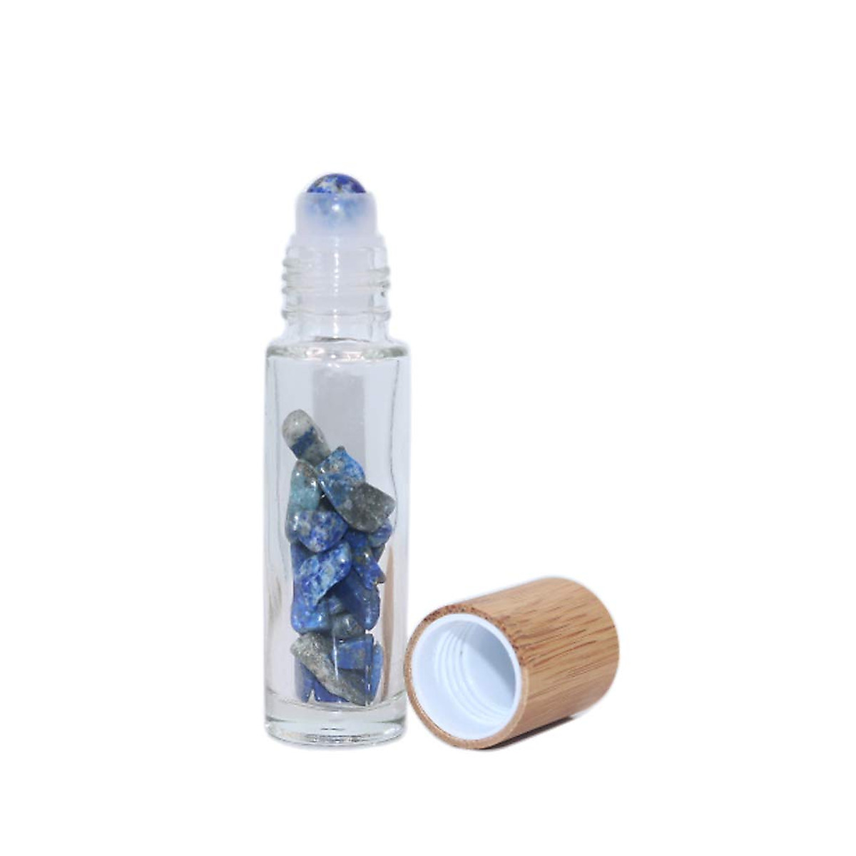 Wresty 10ml Roll On Bottle With Gemstone Rollerball&Crystal Chips Inside,10 Packs Glass Roller Bottles Essential Oil Sample Bottles(Bamboo Lids)