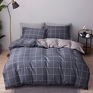 SAPHREAS Boy Gray Plaid Duvet Cover Set Twin Size Bedding Comforter Cover Set 2pcs 1 Duvet Cover 1 Pillow Sham with Zipper