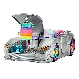 Barbie Extra Toy Car with Fashion Accessories & Puppy, Sparkly Silver 2-Seater Convertible with Hood Storage & Pet Pool