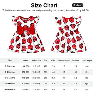 PATPAT Baby Girl Dress Cute Newborn Infant Girls Ruffle Sleeve Bowknot Dress Princess Casual Dress Ladybug 6-9 Months