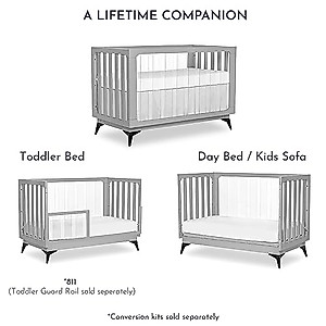 Evolur Acrylic Millennium 4-in-1 Convertible Crib I Modern Full Size Crib I Baby Crib I Easily Coverts to Toddler Bed & Dayday I Adjustable Mattress Support Base I Acrylic Slats I in Pebble Grey