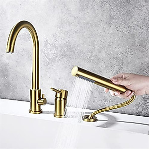 BKWJNYEHI Modern Bathroom Faucet, 3 Holes Single Handle Bathtub Filler Faucet with Handheld Shower Waterfall Spout,Matte Black(Matte Black)