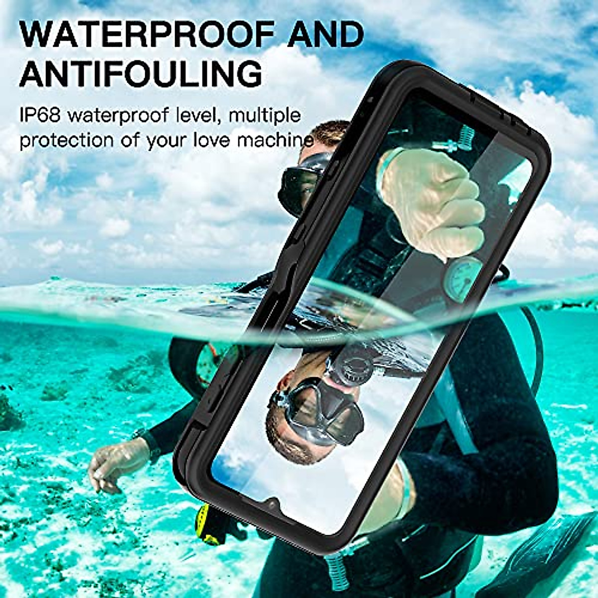 Samsung Galaxy A12 Waterproof Case with Built-in Screen Protector Dustproof Shockproof Drop Proof Heavy Duty Phone Case, Rugged Full Body Underwater Protective Cover for Samsung Galaxy A12 (Black)