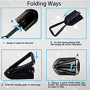 Folding Survival Shovel 23 in,50# high-Carbon Steel Entrenching Tool, Folding Camping Shovel, Firefighting Shovel, Portable Shovel for Garden, Hunting, Hiking, Fishing, Car Emergency, Gifts for Men