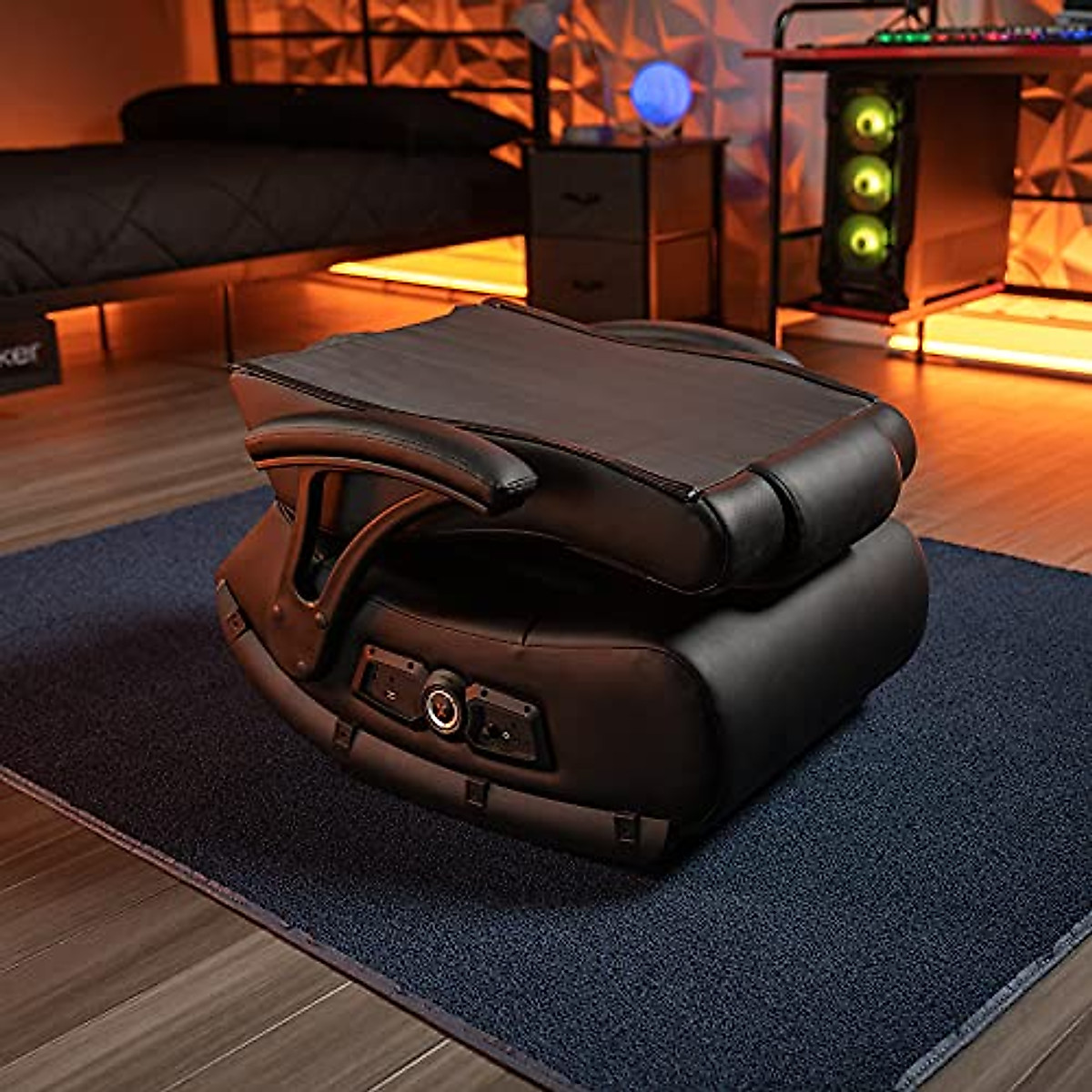X Rocker Jynx Floor Gaming Chair, Headrest Mounted Speakers, 2.1 Bluetooth Audio System, Wireless, Recliner with Padded Armrest, 5111601, 37.01" x 22.83" x 34.65", Black