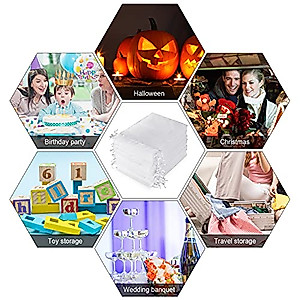 WenTao 100PCS 4x6 (10x15cm) Sheer Organza Bags, White Wedding Favor Bags With Drawstring, Premium Jewelry Pouches Party Festival Gift Bags Candy Bags