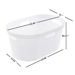 Nesmilers 42 Liters Plastic Laundry Basket, White Clothes Hamper Baskets with Handles Set of 4