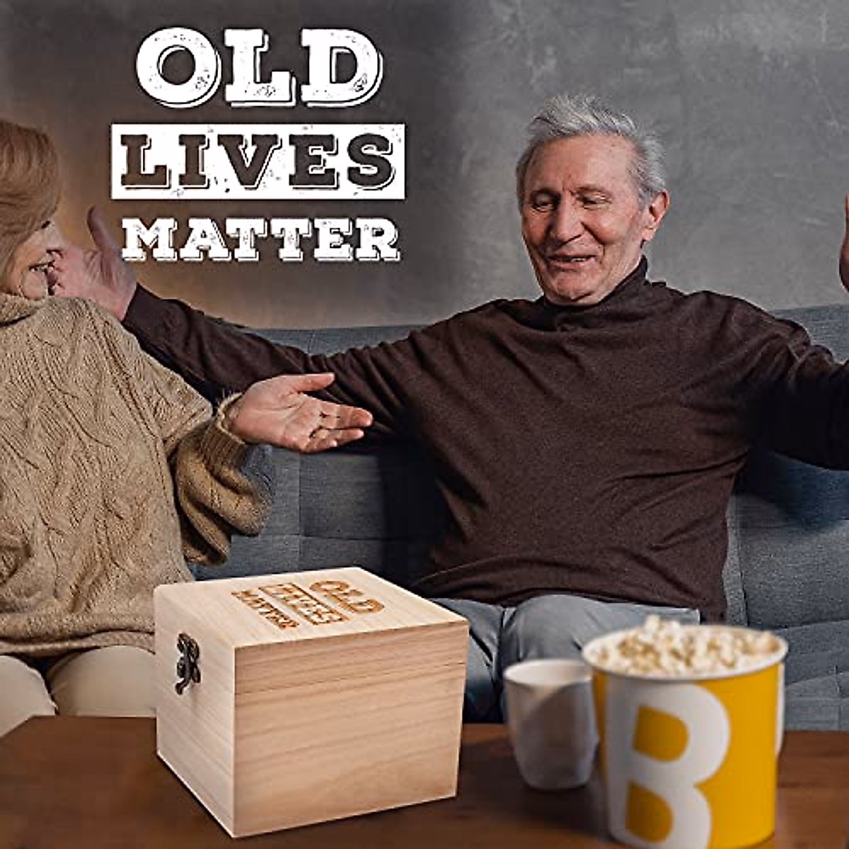 LIGHTEN LIFE Old Lives Matter Whiskey Glass 12 oz,Rock Glass in Valued Wooden Box,Funny Birthday or Retirement Gift for Grandpa,Dad ,Old Man,Old Fashioned Whiskey Glass