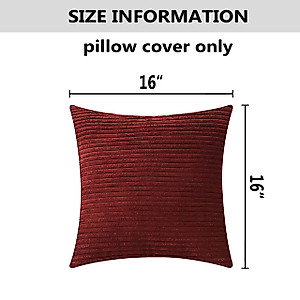 Home Brilliant 16x16 Pillow Covers Super Soft Corduroy Decorative Throw Pillows Cover 40x40 cm Dark Red Velvet Throw Pillows for Couch Sofa Living Room Bedroom, 16 x 16 Inch, Burgundy