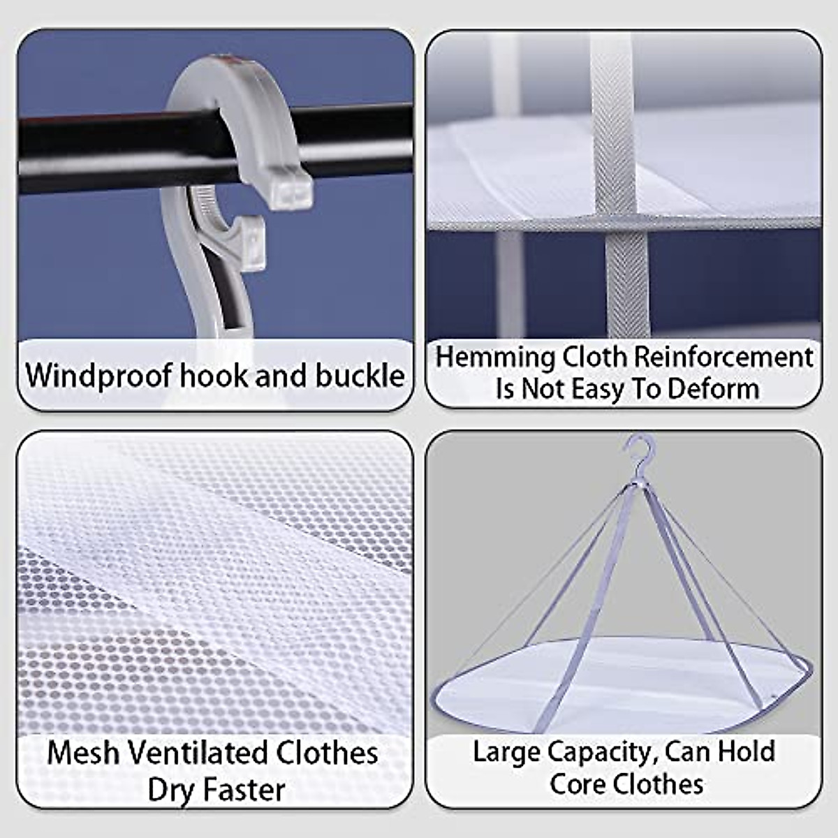 SNOMEL Folding Mesh Clothes Drying Rack, Windproof Sweater Cloth Dryer with Fixing Band, Collapsible Hanging Laundry Rack for Sweater, Outdoor, Indoor, Potable (1Pcs 1-Tier)