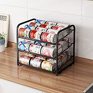 AIYAKA Can Rack Organizer, 3 Tier Stackable Can Storage Dispenser, for Food Storage, Kitchen Cabinets or Pantry, Storage for 36 Cans, Black