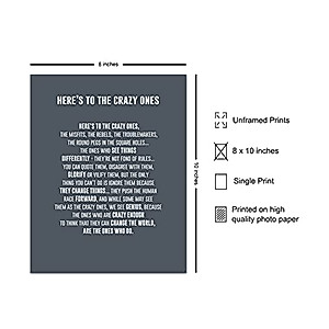 Heres to the Crazy Ones Entrepreneurial Motivational Quote -8x10 Art Print, Home Decor - Inspirational Wall Art Poster - Unique Room Decorations for Office, Den - Gift for Entrepreneur, Boss
