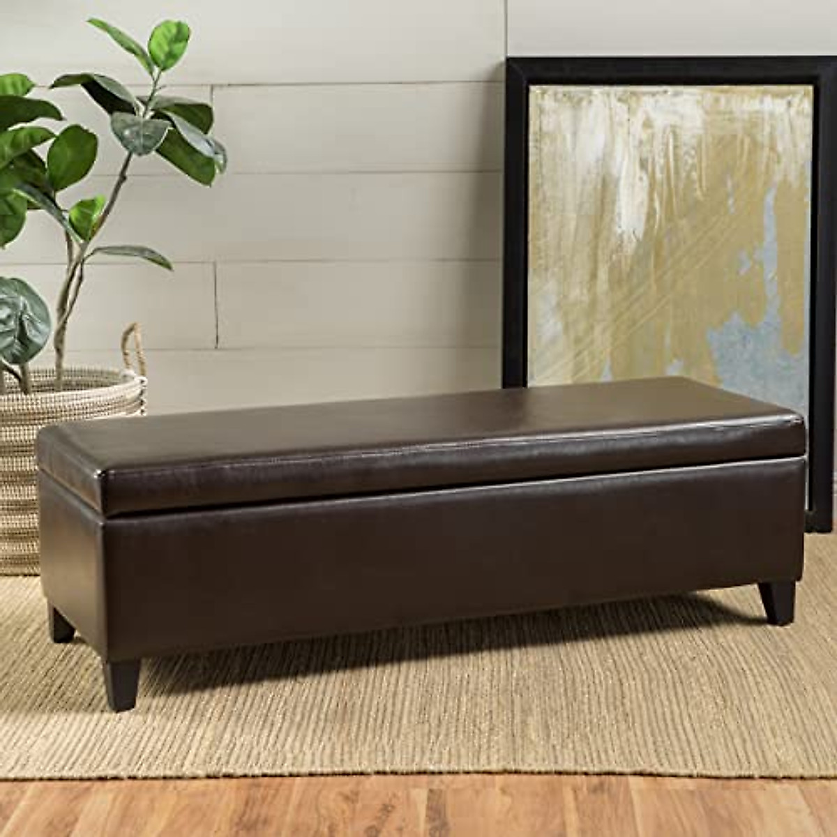 Christopher Knight Home York Bonded Leather Storage Ottoman Bench, Brown