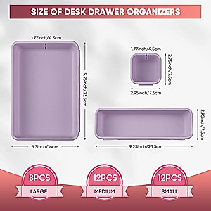 Purpeak 32 Pcs Desk Drawer Organizer Office Organization Tray Versatile Vanity Organizer with Nonslip Pads Makeup Organizer for Divider Drawer Storage Box Container for Kitchen Bedroom (Purple)