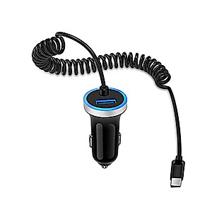 3.4A Car Charger USB C for Samsung Galaxy Note 20 10 9 8 S23 S22 Ultra S21 S20+ S20 S10 S9 S8, Fast Charging Lighter Adapter + Type C Cable Coiled Cord for Google Pixel 7 6 pro 6a 5 5a Android USBC