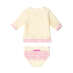 Red Polka Dot Ruffled Rash Guard Bikini - 3T