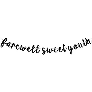 Black Glitter Farewell Sweet Youth Banner, Death to My Youth/Funeral for My Youth, Old English Funny 30th/40th/50th Birthday Party Decorations