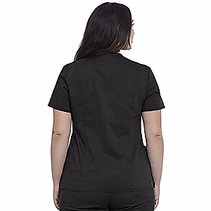 Cherokee Women Scrubs Top Workwear Revolution Snap Front V-Neck WW622, L, Black