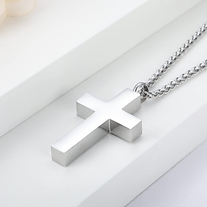 E&A Cross Cremation Jewelry for Ashes, Urn Necklace for Ashes, Customized Memorial Ash Necklace, Ashes Stainless Steel Pendant, Keepsake Jewelry for Men Women