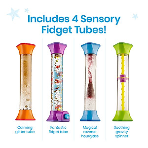 hand2mind Sensory Fidget Tubes, Calming Toys for Kids, Occupational Therapy Toys, Play Therapy, Stress Relief Toy, Comfort Items for Anxiety, Calm Down Corner Supplies (Set of 4)