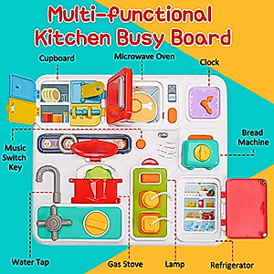 Kitchen Busy Board for Toddlers 1-3 Travel Toys Light Up Musical Baby Toys 12-18 Months Toddler Toys Age 1-2 2-4 Autism Children Sensory Montessori Fine Motor Skills Car Seat Toys for 1 Year Old