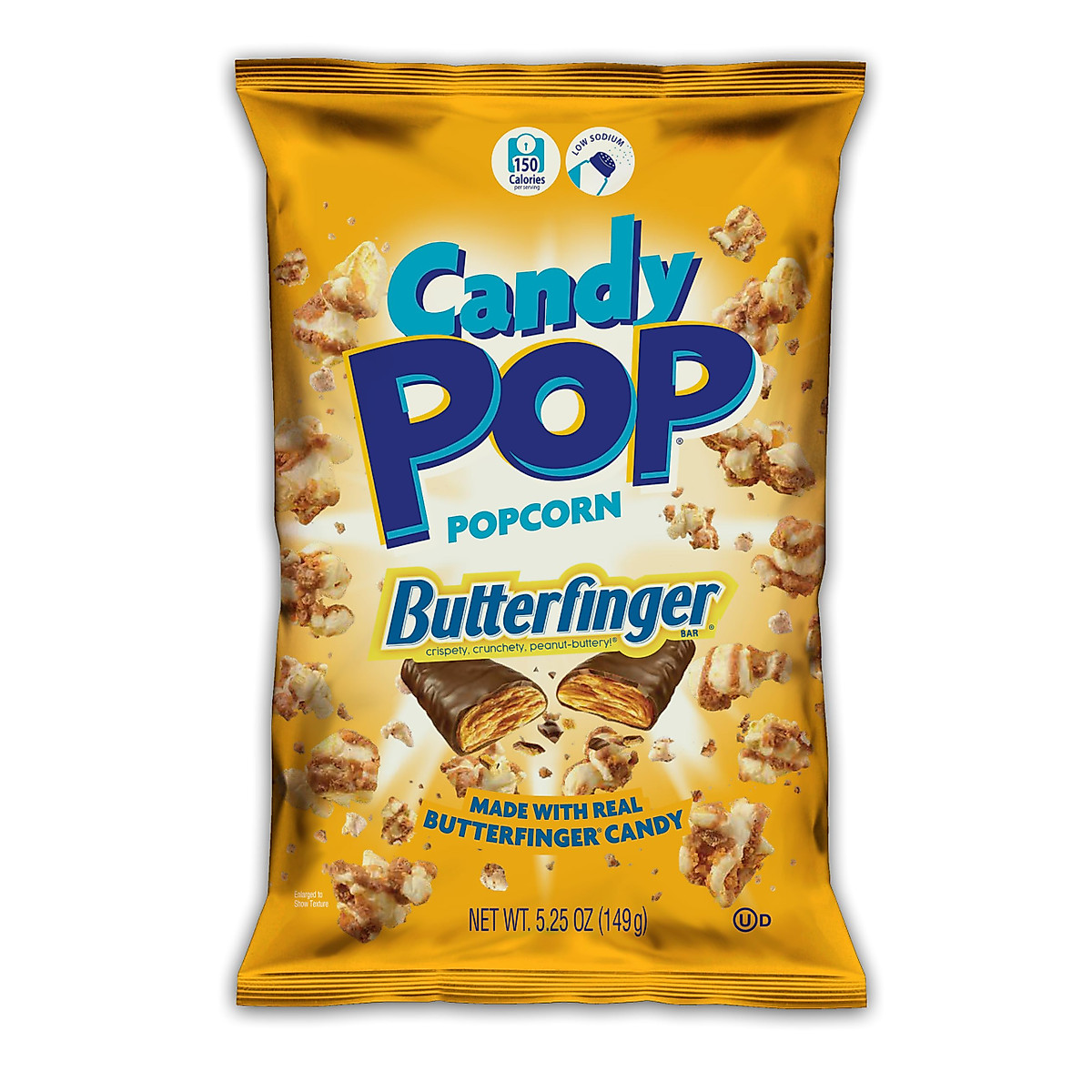 CANDY POP Butterfinger Candy Coated Popcorn (5.25oz bags) Made with Real Butterfingers Candy Pieces - Pack of 6