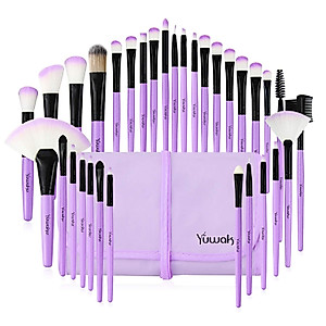 Yuwaku Makeup Brush 32pcs, Purple Professional Make Up Brushes Set with Soft Bristles Kabuki Foundation Powder Eyeshadow Eyeliner Blush Concealer Brush with Travel Makeup Bag (Purple)