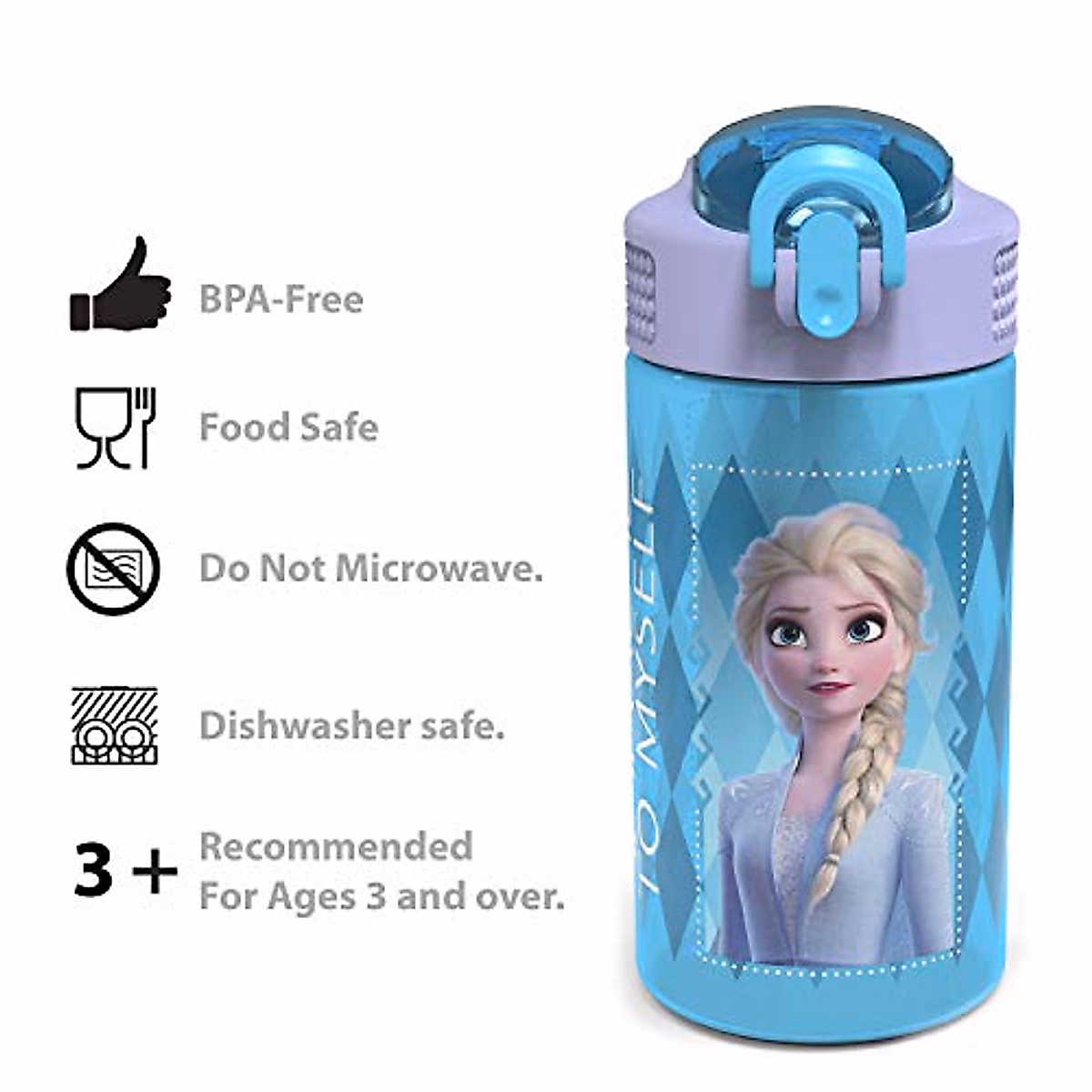 Zak Designs Disney Frozen 2 Kids Water Bottle Set with Reusable Straws and Built in Carrying Loops, Made of Plastic, Leak-Proof Water Bottle Designs (Elsa & Anna, 16 oz, BPA-Free, 2pc Set)