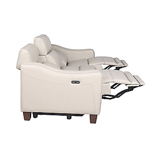 Steve Silver Furniture Ivory Dual-Power Leather Sofa, Power Headrest, Footrest, USB Charging, Transitional Design, for Living Room, Home Theatre, Top Grain Leather, 39" D x 81" W x 38" H, Ivory