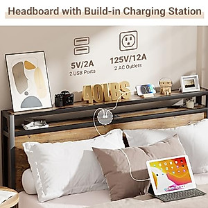 Zevemomo Full Bed Frame with 2-Tier Storage Headboard and Power Outlets, USB Ports Charging Station, Heavy Duty Metal Platform Bed Frame 800 LBS Weight Capacity, Noise-Free & No Box Spring Needed