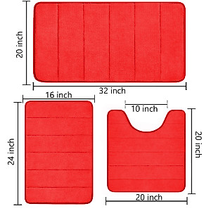 Christmas Red Bathroom Rugs Sets 3 Piece,Bathroom Rug Set,Memory Foam Bath Mat,Soft Bathroom Rugs,Bath Mats for Bathroom Sets,Absorbent Bath Rugs with No Slip PVC Backing Machine Washable,Easy to Dry