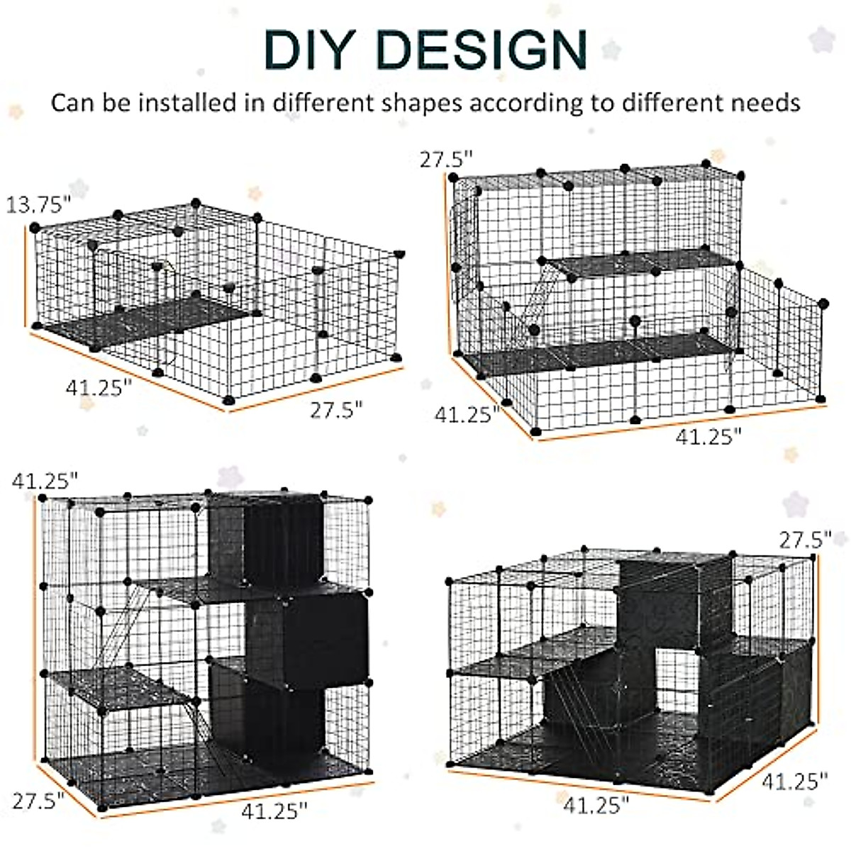 PawHut Pet Playpen Small Animal Cage 56 Panels with Doors, Ramps and Storage Shelf for Rabbit, Kitten, Chinchillas, Guinea Pig and Ferret