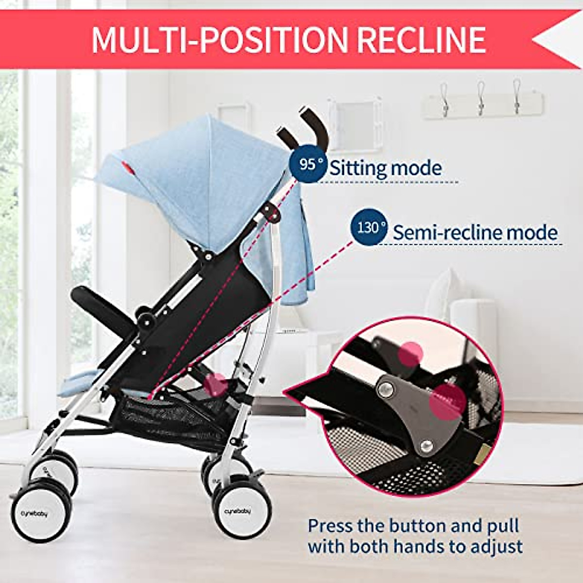 Umbrella Baby Stroller Lightweight Compact Stroller All Terrain Convenience Carriage Stroller Travel Tall Pram for Toddler Big Kids Single Stroller (Azure)