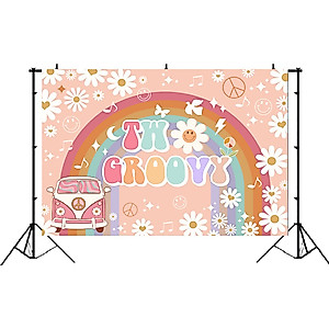 Lofaris Two Groovy Birthday Party Backdrop Hippie 70's Retro 10th Birthday Background Girls 2 Years Old Party Cake Table Banner Supplies 5x3ft