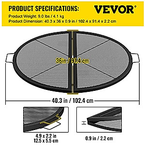VEVOR Fire Pit Cooking Grill Grate 36 Inch, Foldable Round Cooking Rack, Heavy Duty X-Marks Campfire BBQ Grill with Portable Handle & Support Wire for Outdoor Picnic Party & Gathering, Black