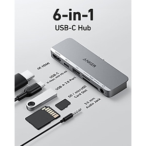 Anker USB C Hub for USB-C iPad, 541 USB-C Hub (6-in-1) with 4K HDMI Port, Multi-Function USB-C Port, SD and microSD Card Slots, for iPad Pro 5th Gen / iPad Air 5th Gen / iPad Mini 6th and Later (Gray)