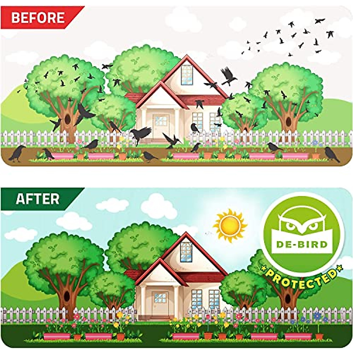 De-Bird Scare Tape - Reflective Tape Outdoor to Keep Away Woodpecker, Pigeon, Grackles, and More. Stops Damage, Roosting, and Mess (125ft Roll)