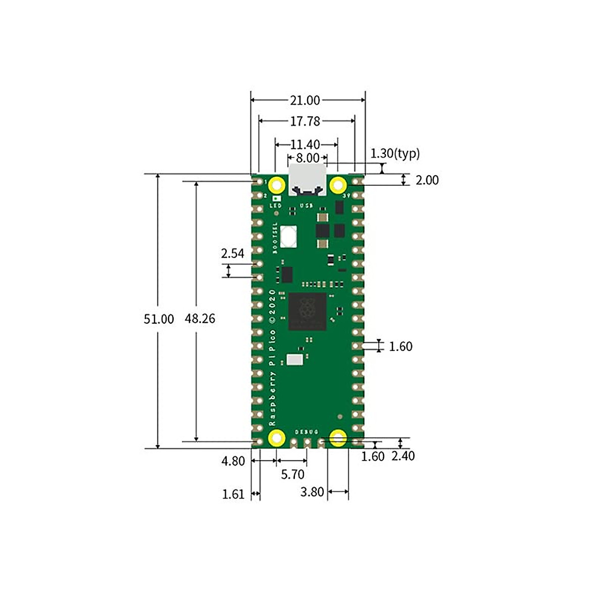 Compatible for Raspberry Pi Pico RP2040 Microcontroller Chip Dual-Core Arm Cortex M0+ Processor Low-Power Microcomputers Processor