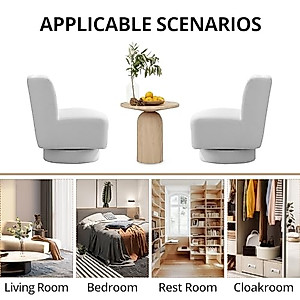 LLS Swivel Accent Sofa Chair with Lumbar Pillow, 360° Metal Base Boucle Fabric Upholstered Modern Barrel Sherpa Single Comfy Armless Couch for Living Room Bedroom Reading Lounge Corner, Ivory