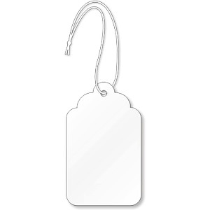 SmartSign White Price Tags with Pre-Strung Loop Strings - Pack of 1000 Marking Tags, Size-8, 12pt Thick Blank Merchandise Tags, 1.75" x 2.875" Jewelry Tags