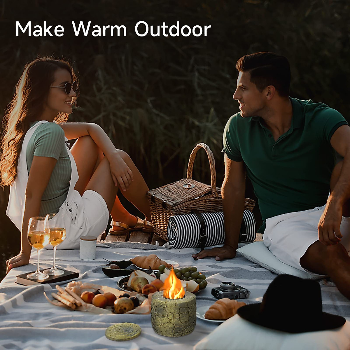 Tabletop Fire Pit- Unique Shaped Rock Tabletop Fireplace with Lid and Pat Alcohol Portable Table Top Fire Pit, Mini Personal Somkeless Fireplace Indoor/Outdoor Long Time Burning