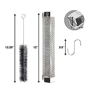 Z GRILLS Pellet Smoker Tube with 2 Hooks and Brush, 12" BBQ Billowing Smoke Mesh Stainless Steel for Cold/Hot Smoking