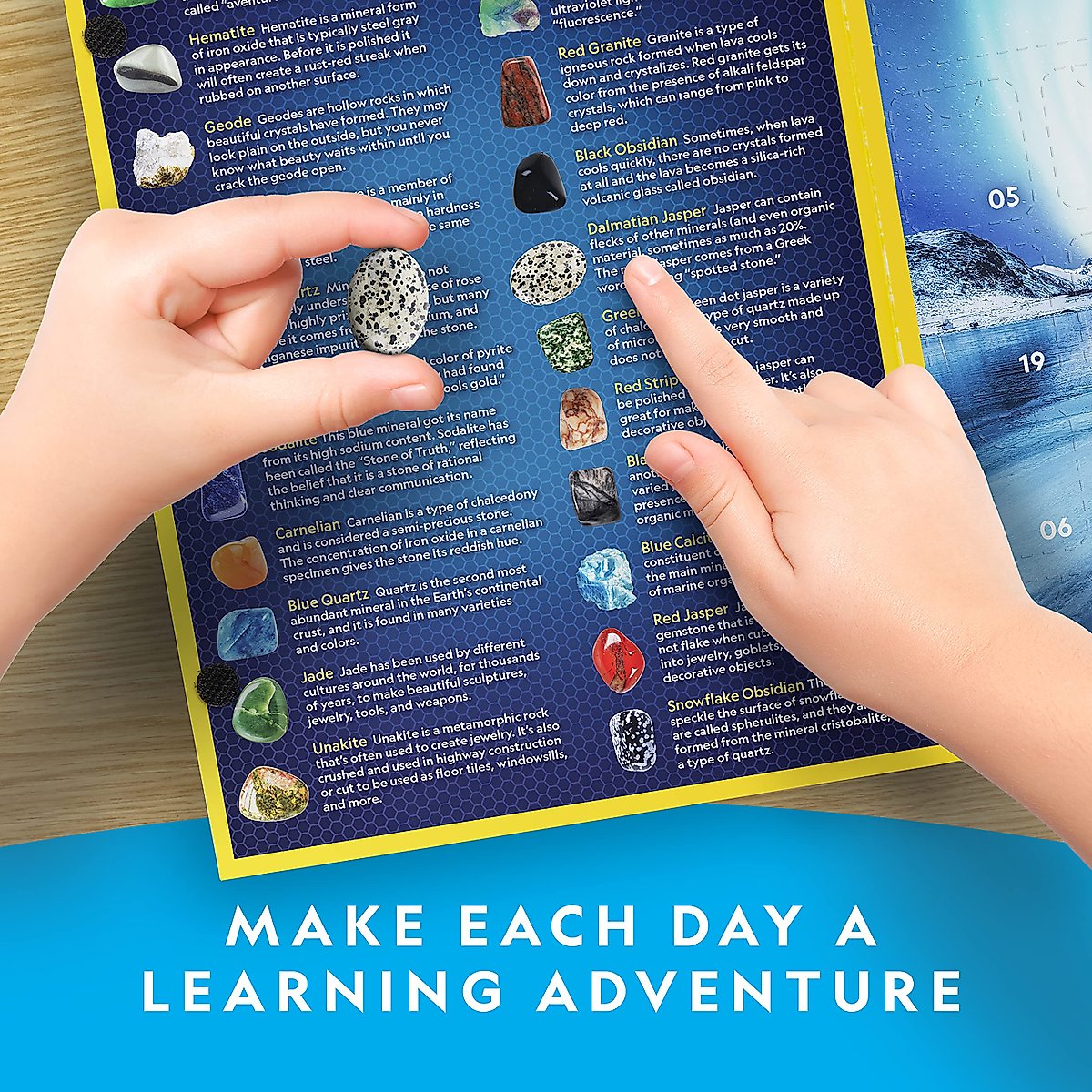 NATIONAL GEOGRAPHIC Gemstone Advent Calendar - 2024 Advent Calendar for Kids with 24 Gemstones to Open Each Day, a Complete Rock Collection Christmas Countdown Calendar with Mini Gemstone Dig Kit