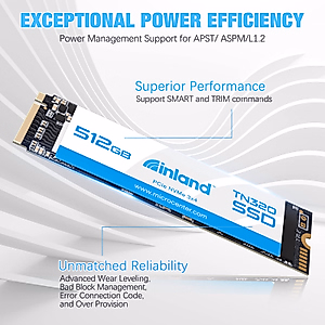 INLAND TN320 512GB NVMe M.2 PCIe Gen3x4 2280 Internal Solid State Drive SSD - Up to 2000 MB/s, 3D NAND, Storage and Memory for Laptop & PC Desktop