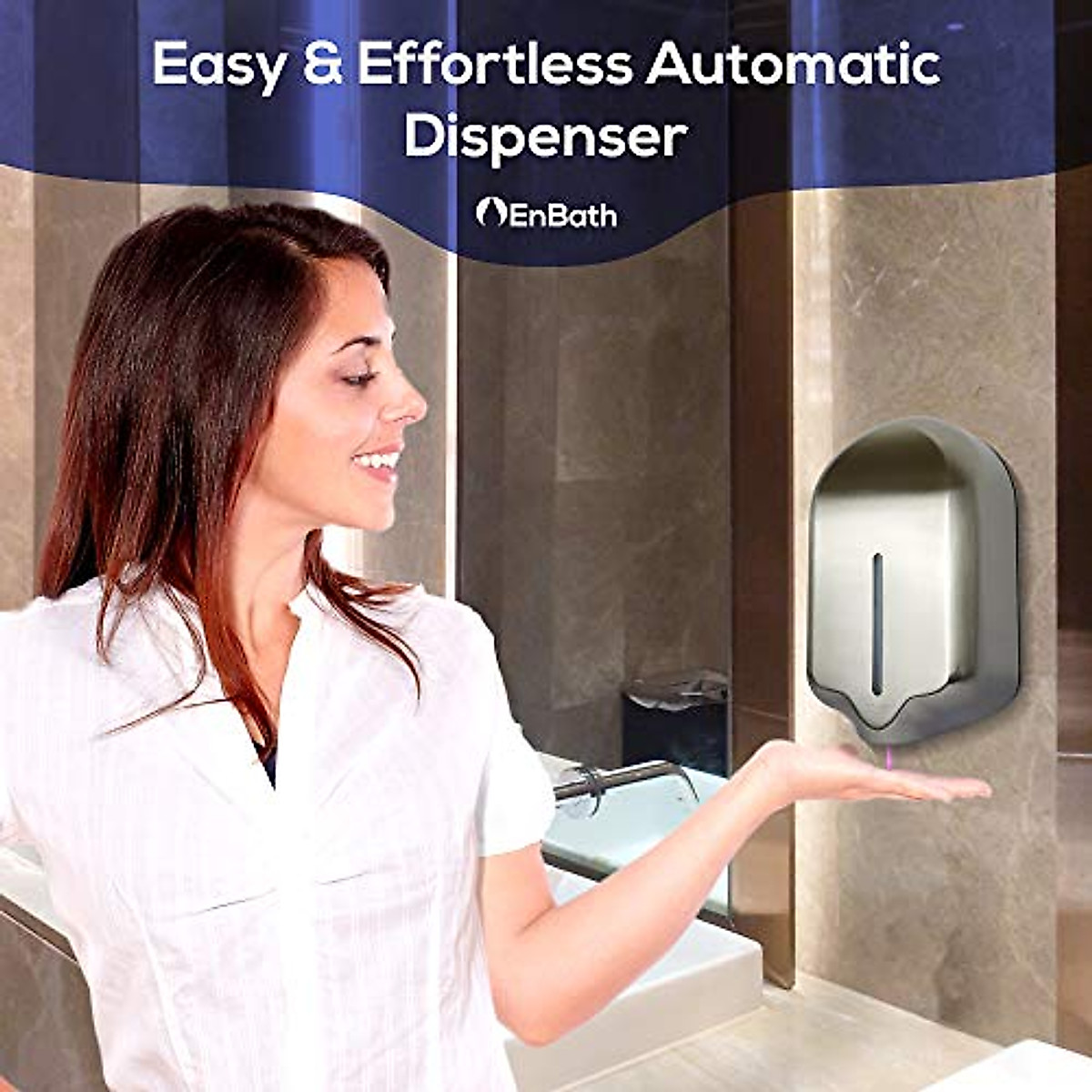 Automatic Commercial Soap Dispenser Wall Mount – Large 40oz (1200ml) Touchless Wall Mounted Dispensers for Business & Home Bathroom, Stainless Steel Design for Liquid Soap & Hand Sanitizer by EnBath