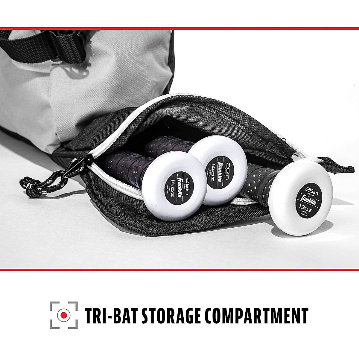 Franklin Sports Youth Baseball Bat Bag - Teeball, Softball, Baseball Equipment Bag - Holds (3) Bats, Helmet, Cleats + More - Includes Fence Hook - Gray