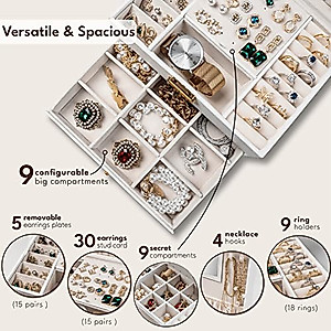 NUCAZA Jewelry Box For Women Girls With Mirror, 2-Layers Large Jewelry Organizer Box for Earrings, Necklaces, Bracelets & Rings - Travel Jewelry Case, Jewelry Holder Storage, Gifts For Women White